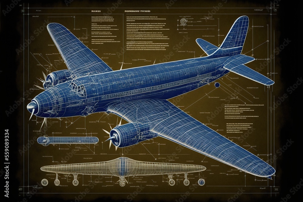 airplane technical schematic concept, generative ai composite Stock ...