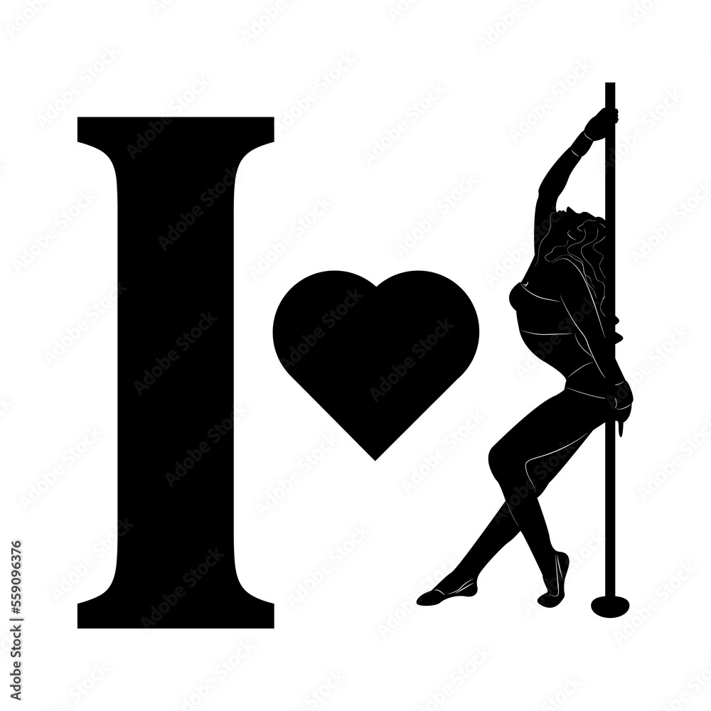 I love pole dance. Silhouette of a girl and a pole. Striptease and ...