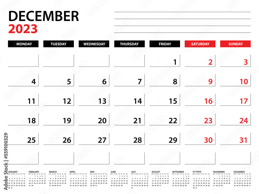 December 2023 year planner template, calendar 2023 template, monthly ...