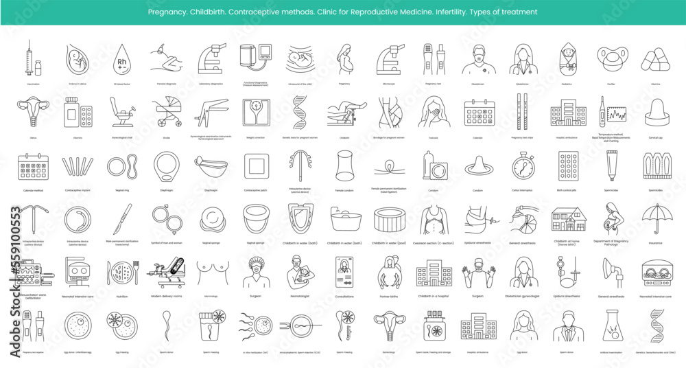 Gynecology line icons set in vector, illustration infertility and ...