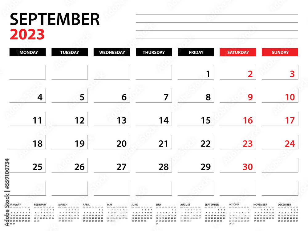 September 2023 year planner template, calendar 2023 template, monthly ...