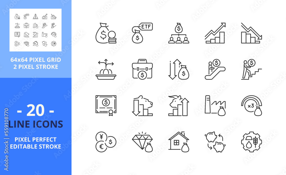 Line icons about investment fund. Financial concept. Pixel perfect ...