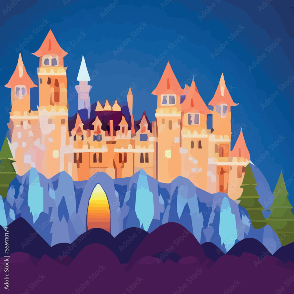 Medieval castle towers. Fairy tail appearance, king-fortress and ...