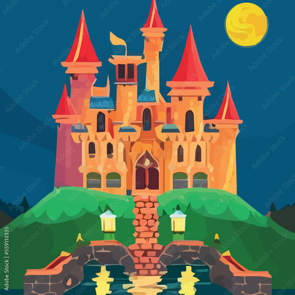 Medieval castle towers. Fairy tail appearance, king-fortress and ...