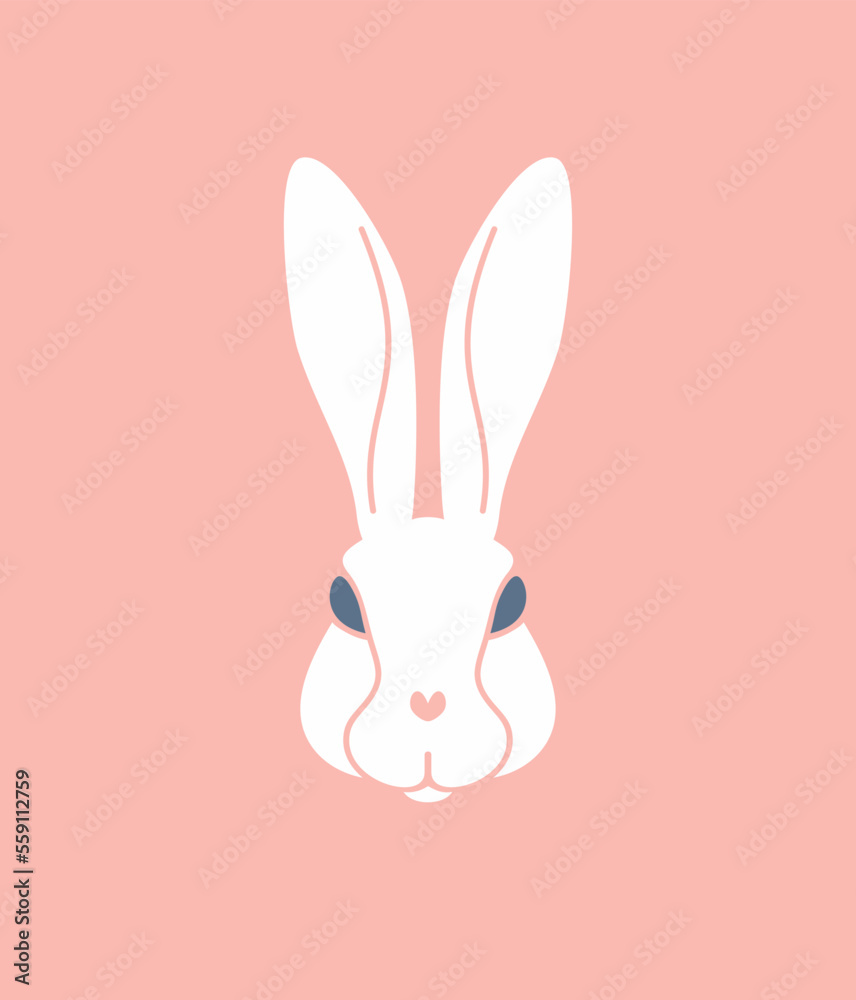 White Rabbit. The head of a white rabbit with long ears and blue eyes ...