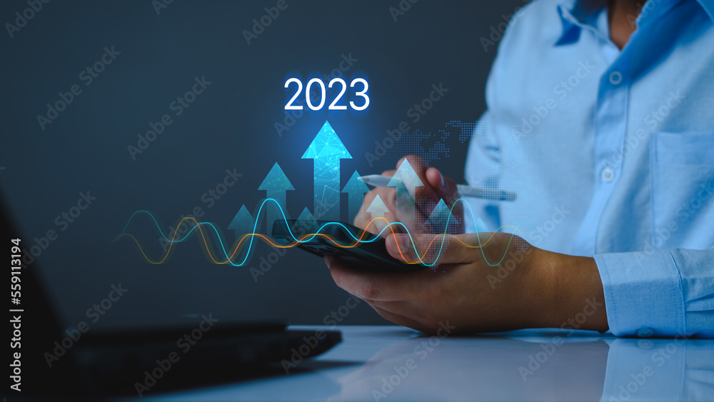 Growth and development chart of company in new year 2023. Planning ...