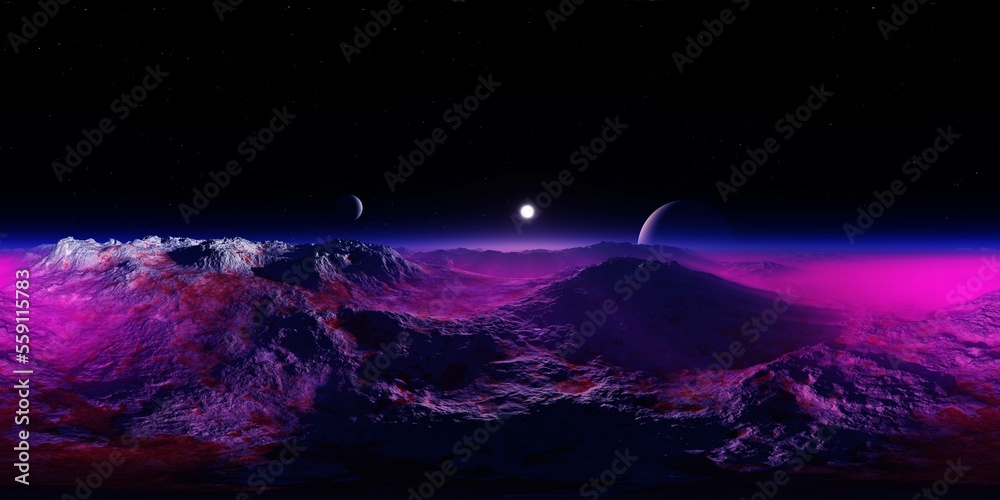 alien landscape at the rising of a star, HDRI, environment map , Round ...