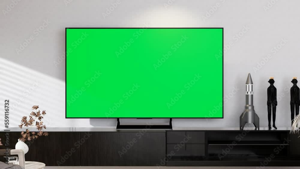Smart TV with chroma key in modern interior background. On top of that ...