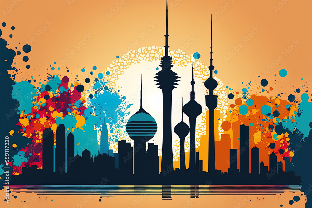 Skyline of Kuwait shown in vibrant detail. Generative AI Stock ...