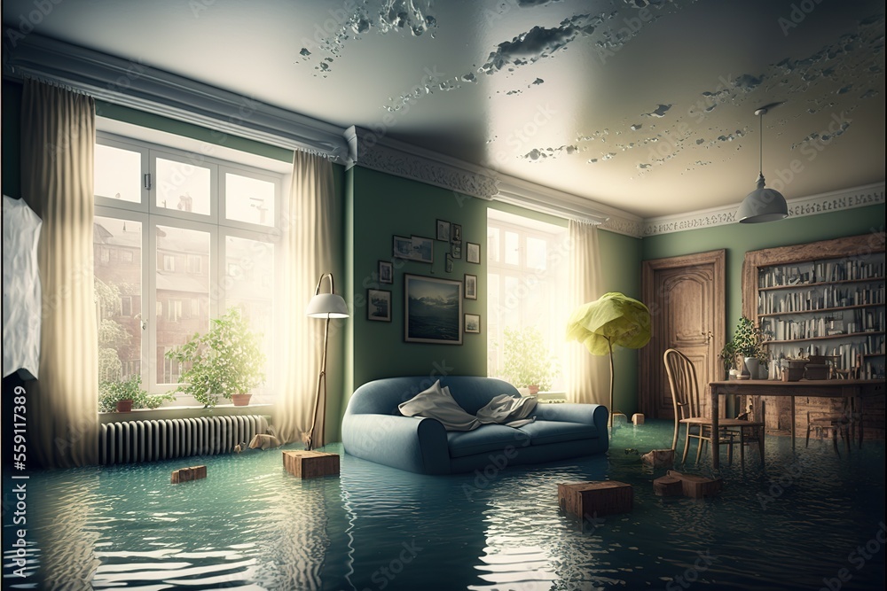 Flooding Room Generative AI Stock Illustration | Adobe Stock