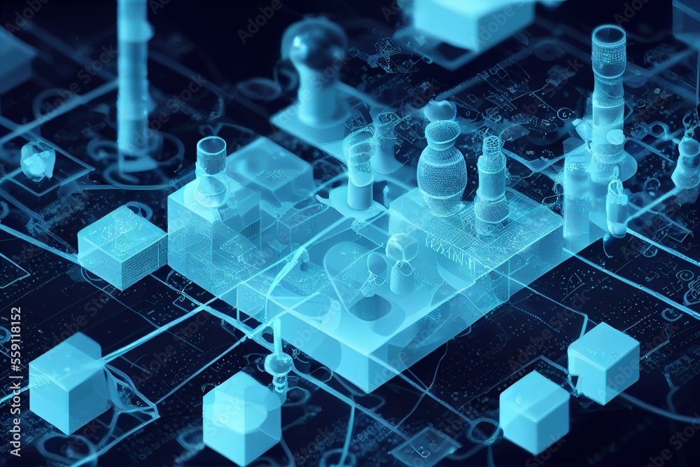 Big data technology and data science illustration. Data flow concept ...