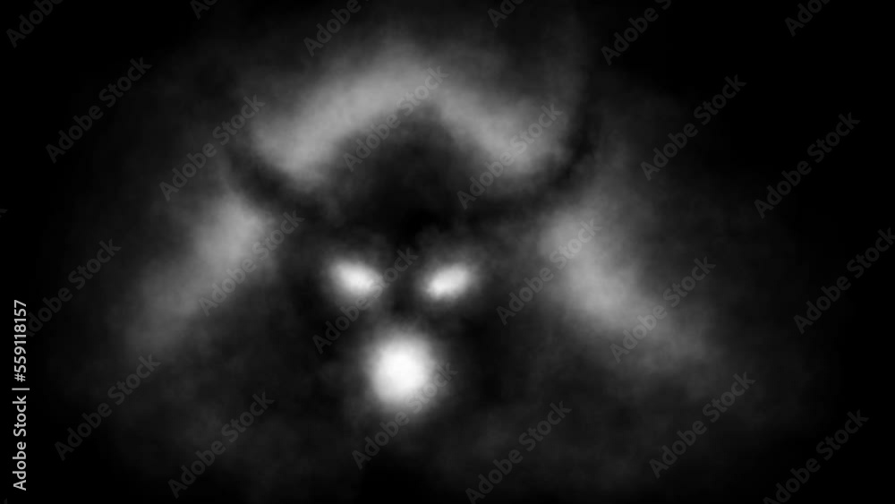 Scary 2D animation of samurai demon ghost face. Creepy ancient horned ...