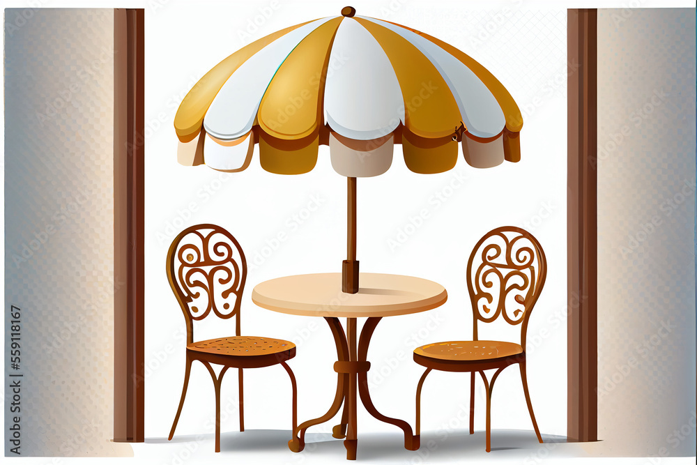 Cartoon colorful cafe isolated on white background. Tables, chairs ...