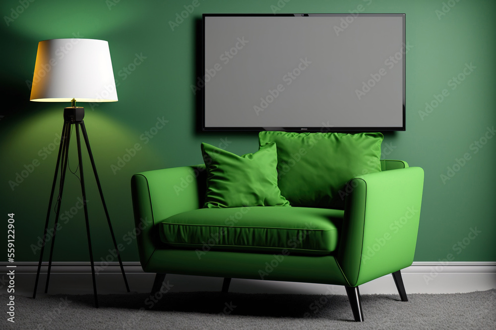 Horizontal green screen mockup in a TV image. Cozy Evening Living Room ...