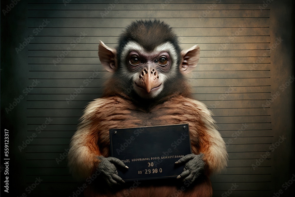 Monkey ape bad Animal police mugshot line up generative ai Stock ...
