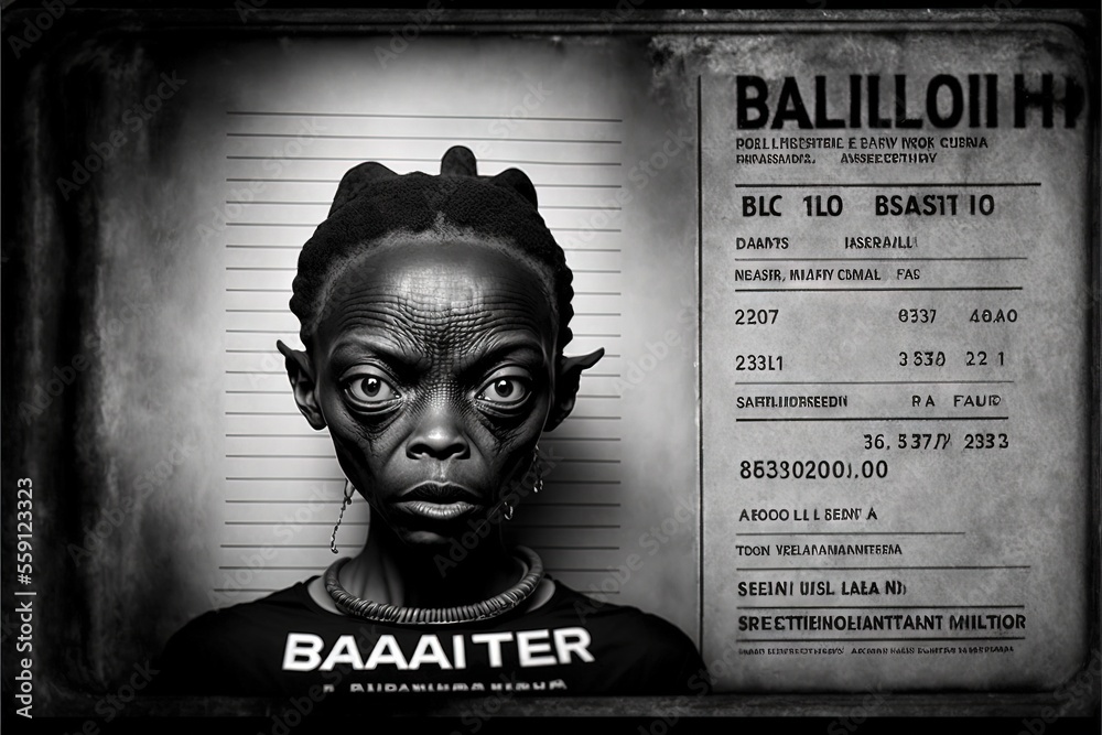 black Humanoid Alien Identification Plate in front of Police Lineup or ...