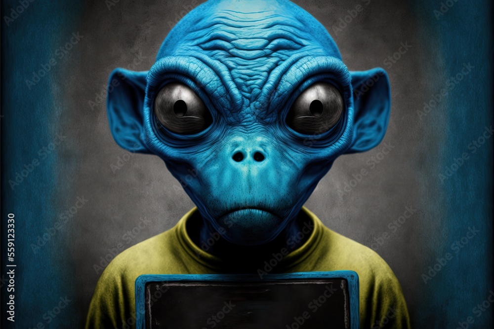 blue Humanoid Alien Identification Plate in front of Police Lineup or ...