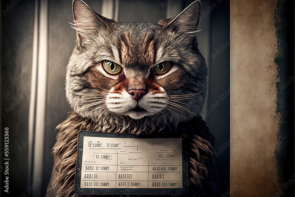 cat kitten kitty holding a police department banner , as a mugshot ...