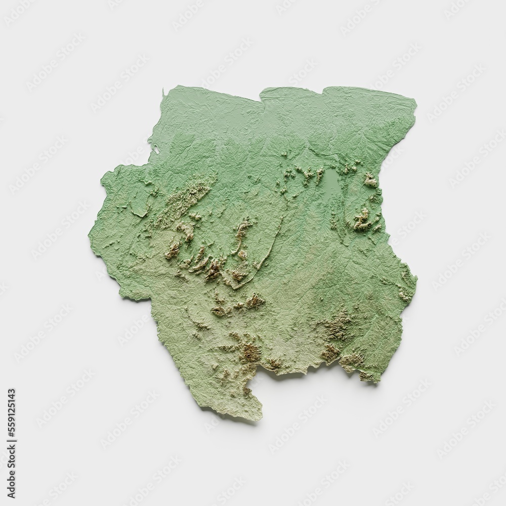 Photo & Art Print Suriname Topographic Relief Map - 3D Render, EmLion