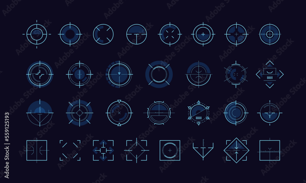 Aim pointer ui. HUD futuristic target radar frame, military weapon ...