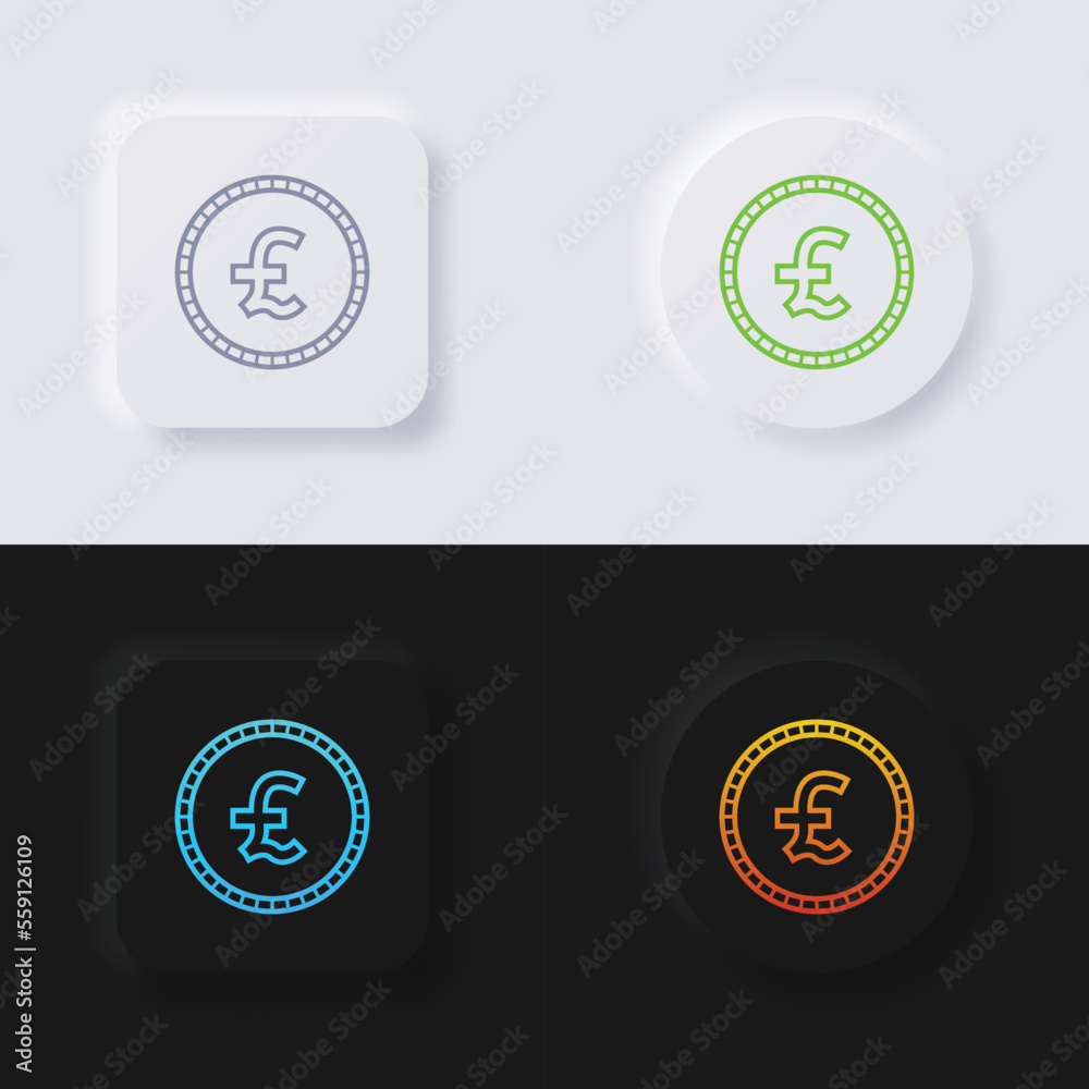 England pound sterling currency symbol coin button icon set, Multicolor ...