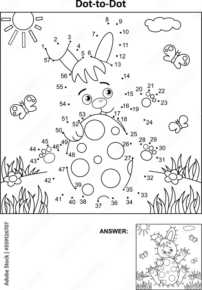 Easter dot-to-dot picture puzzle and coloring page with bunny and ...