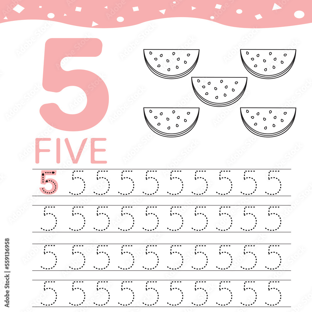 Kids learning material. Card for learning numbers and paint watermelon ...