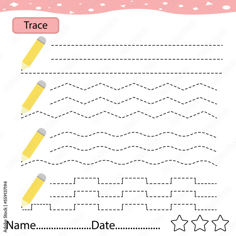 Preschool worksheet, trace the curved, zig-zag, wavy lines to match ...