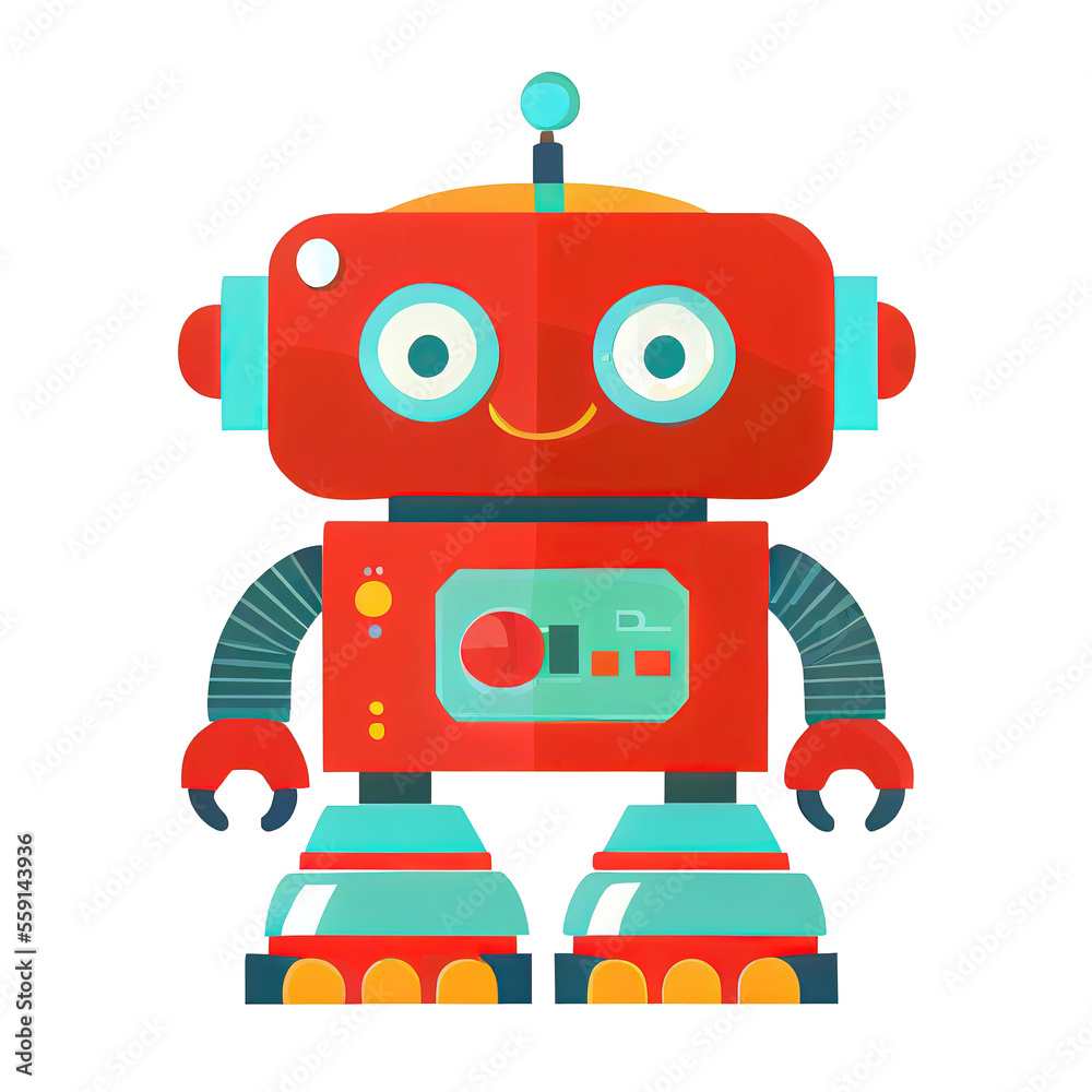 Cute red toy robot in flat illustration style (Generative AI) Stock ...