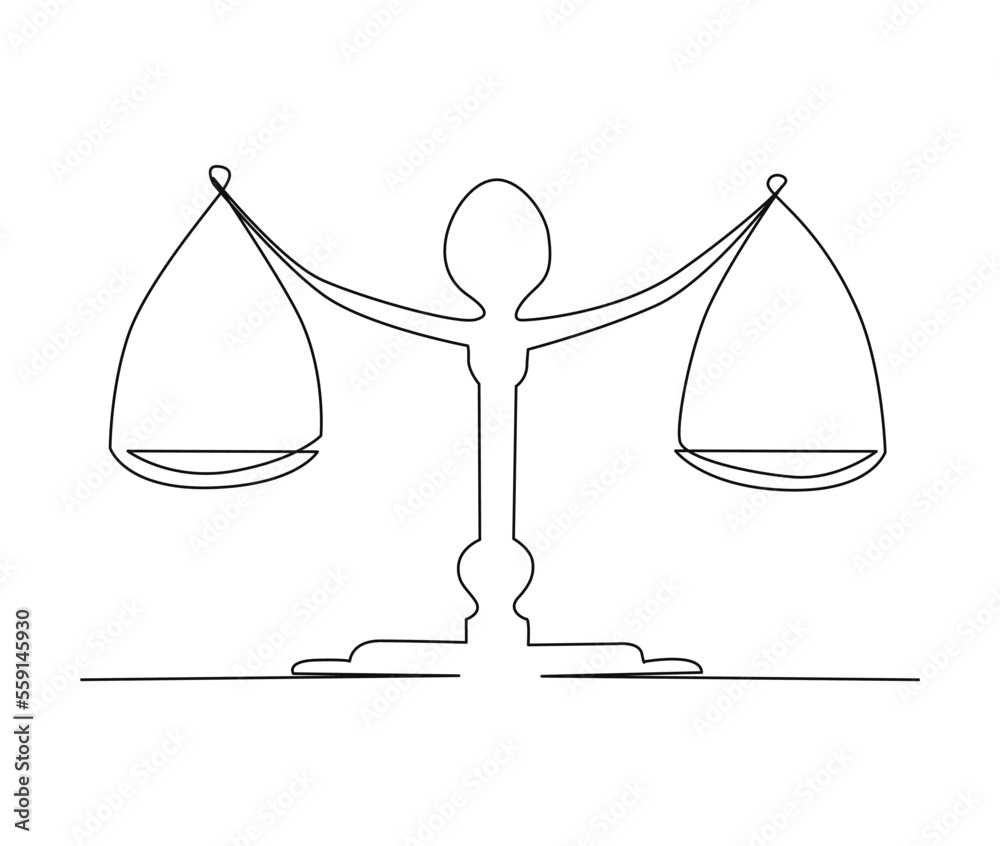 Continuous one line drawing of scales. scales of justice line art ...