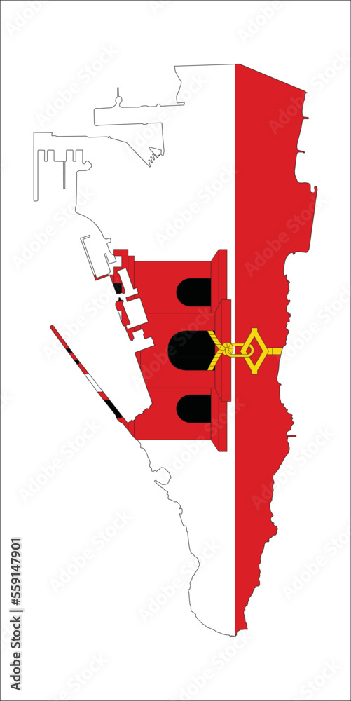 Abstract detailed map of Gibraltar with the Gibraltar flag inside the ...