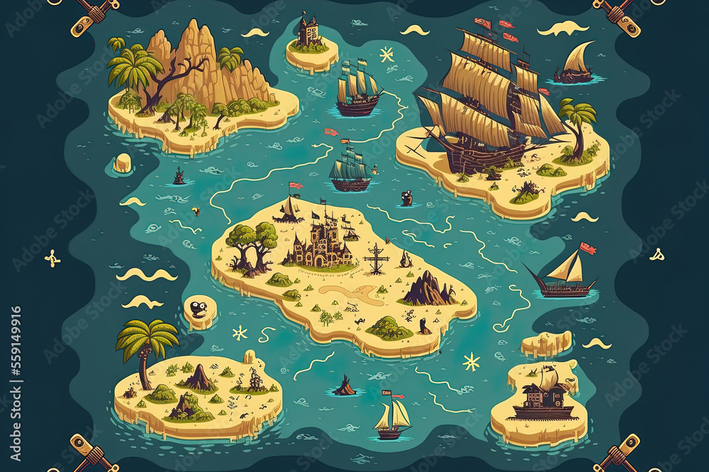 Game Plan. Children's pirate treasure maps. island. Game interface ...