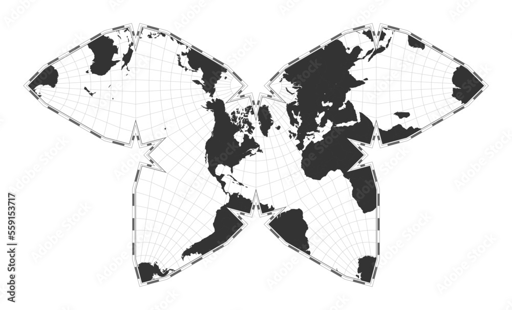 Vector world map. Steve Waterman's butterfly projection. Plain world ...