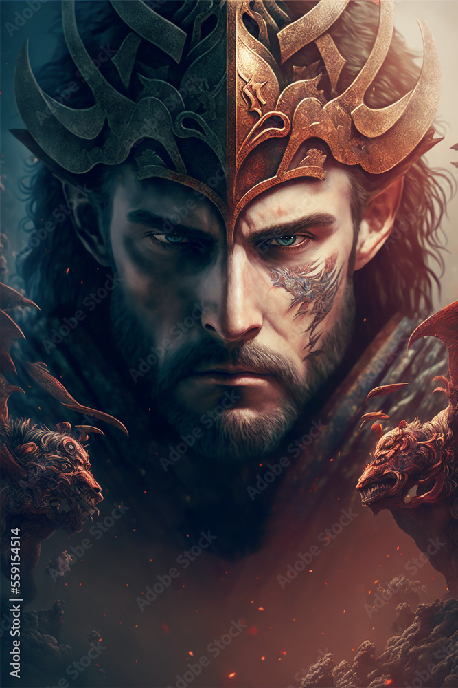 Fantasy soldier king with armor and helmet, coverdesign for fantasy ...