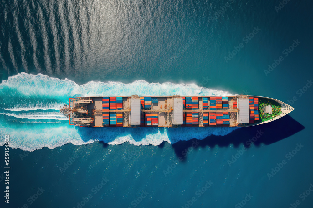 An aerial view of the tanker vessel with fully of container boxed on ...