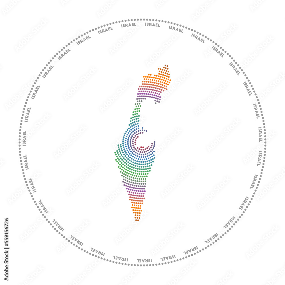 Israel round logo. Digital style shape of Israel in dotted circle with ...