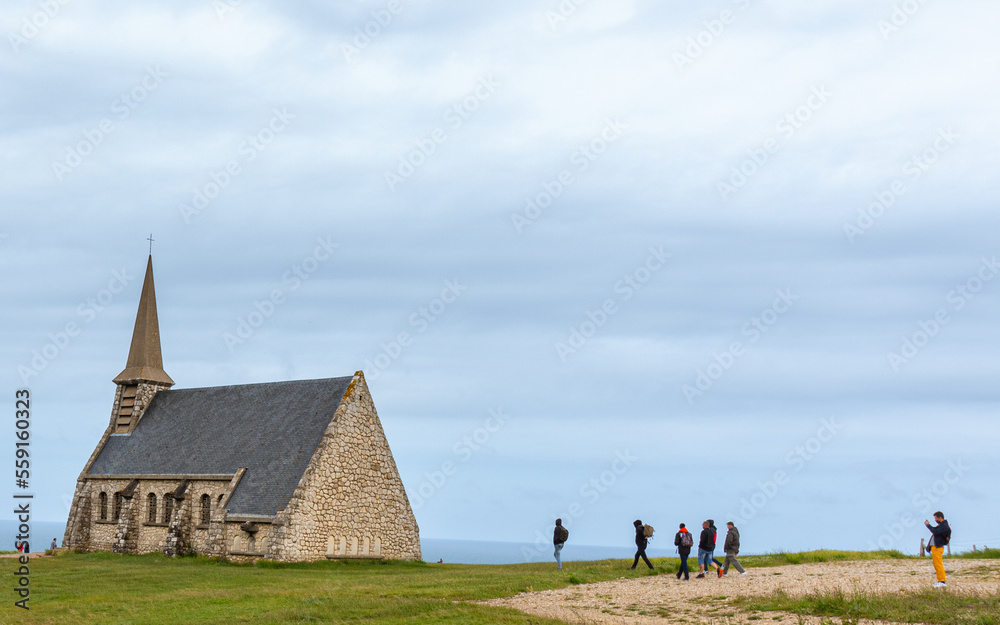 Etretat, Normandy, France - Side view of the Notre Dame de la Garde ...