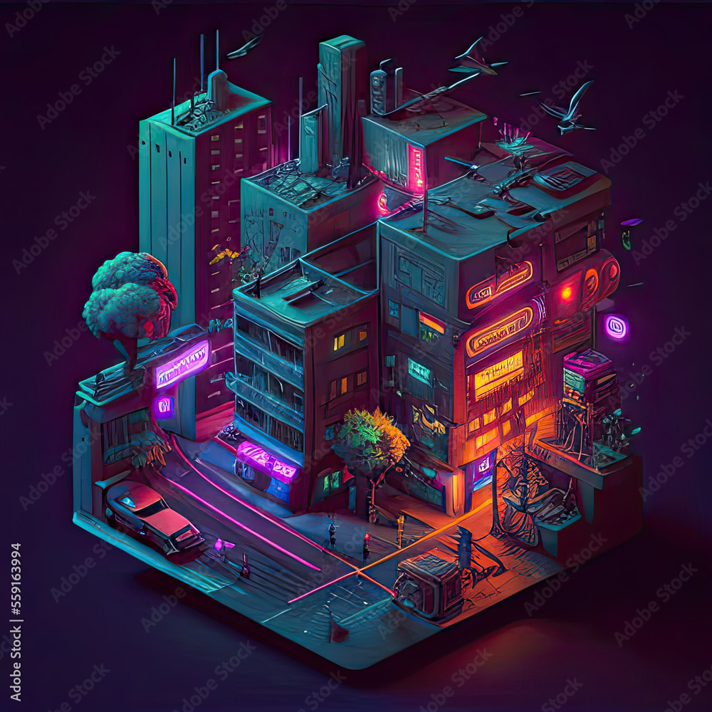 Cyberpunk isometric city -AI Generated Stock Illustration | Adobe Stock