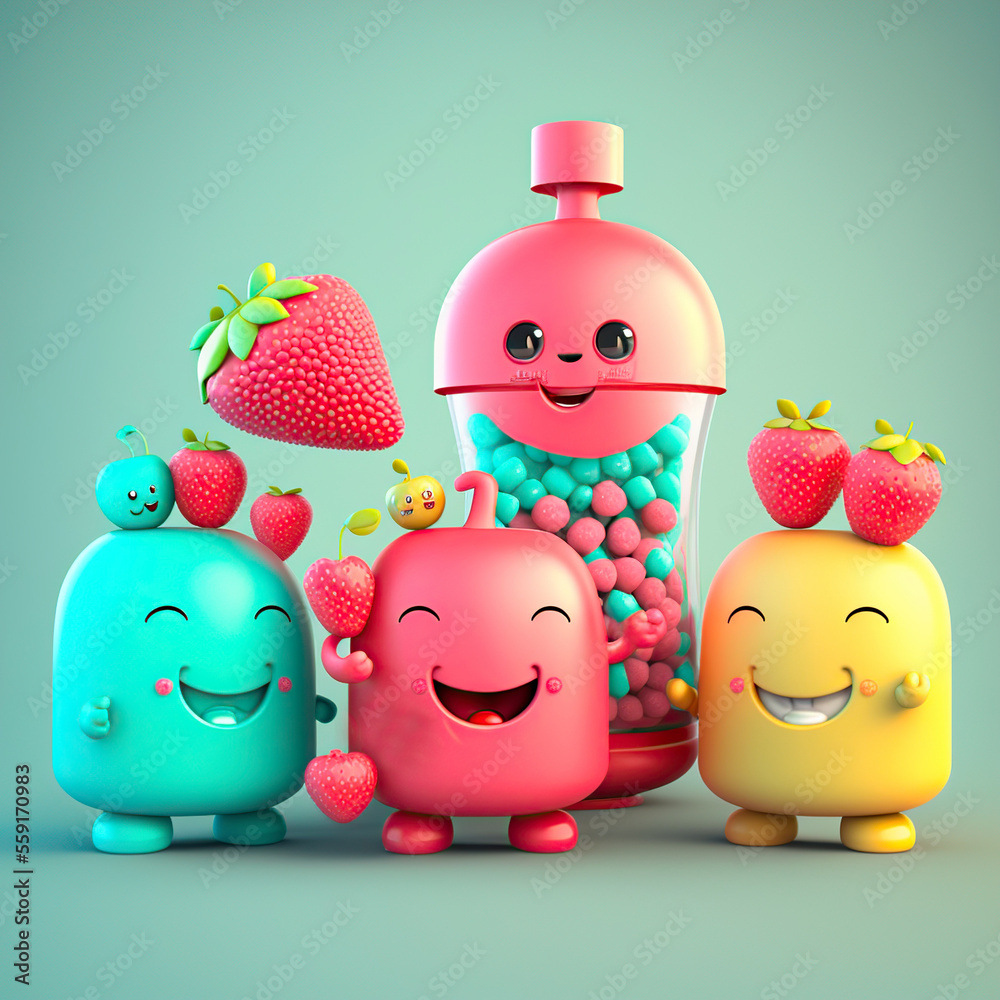 cartoon style illustration, with fruits and candies for children, image ...