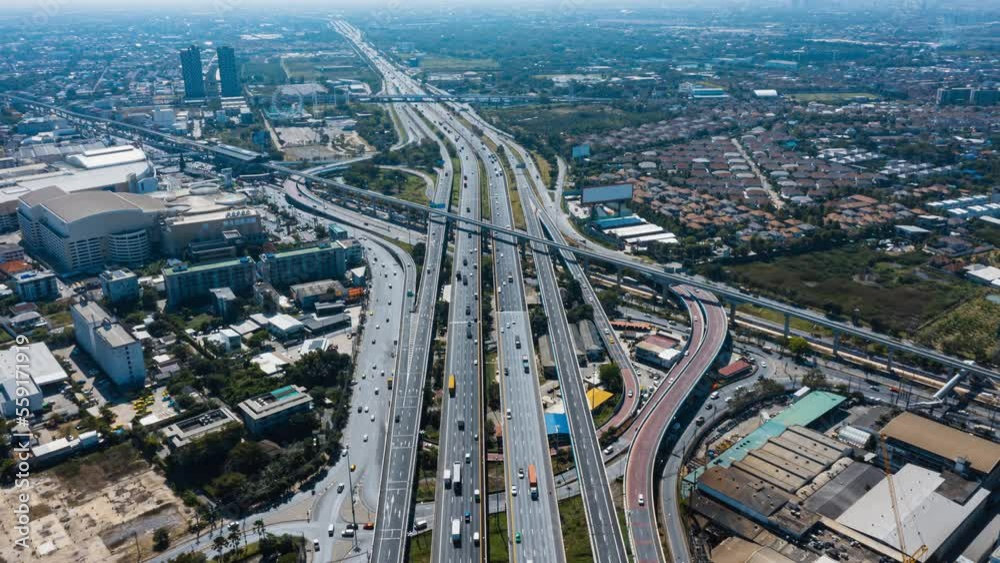 4K, Time Lapse of Modern Multilevel Motorway Junction with Toll Highway ...