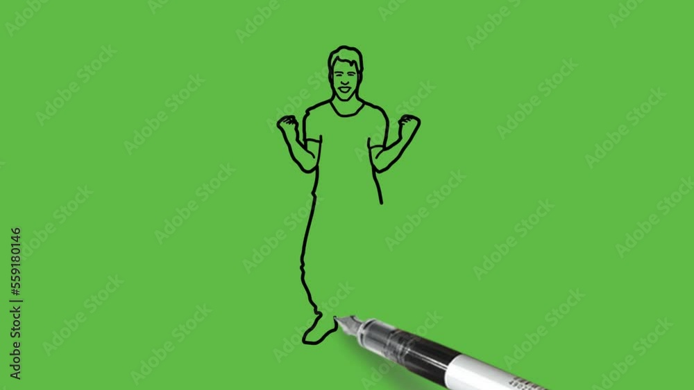 Draw young boy standing slightly bend knees fold both arms from elbow ...