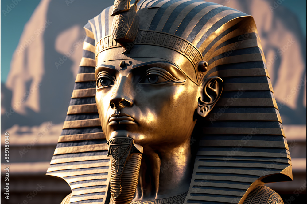 Pharaoh golden mask, panoramic 3d egypt scene, illustration digital ...