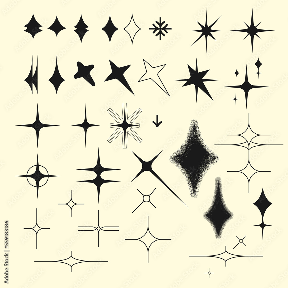 This icon vector set features Y2K style graphics with star shapes Stock ...