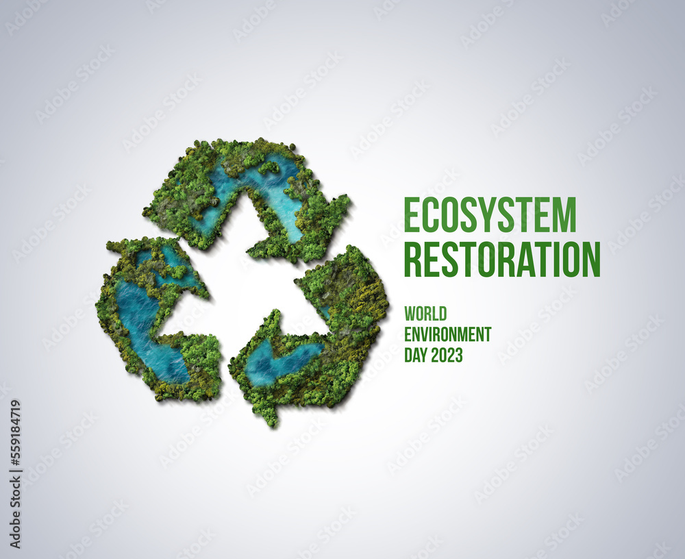 Ecosystem Restoration, environment day concept 2023 3d tree background ...