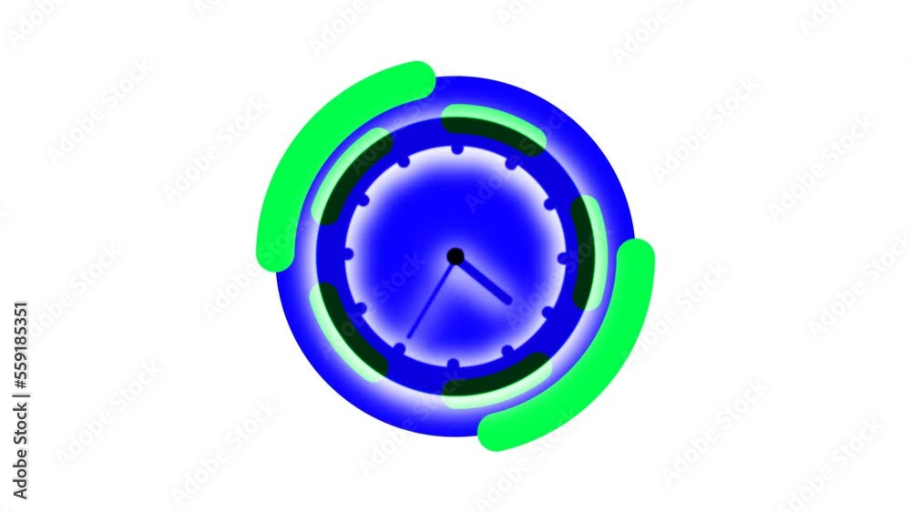 glowing blue color digital analog clock animated with dial symbol ...