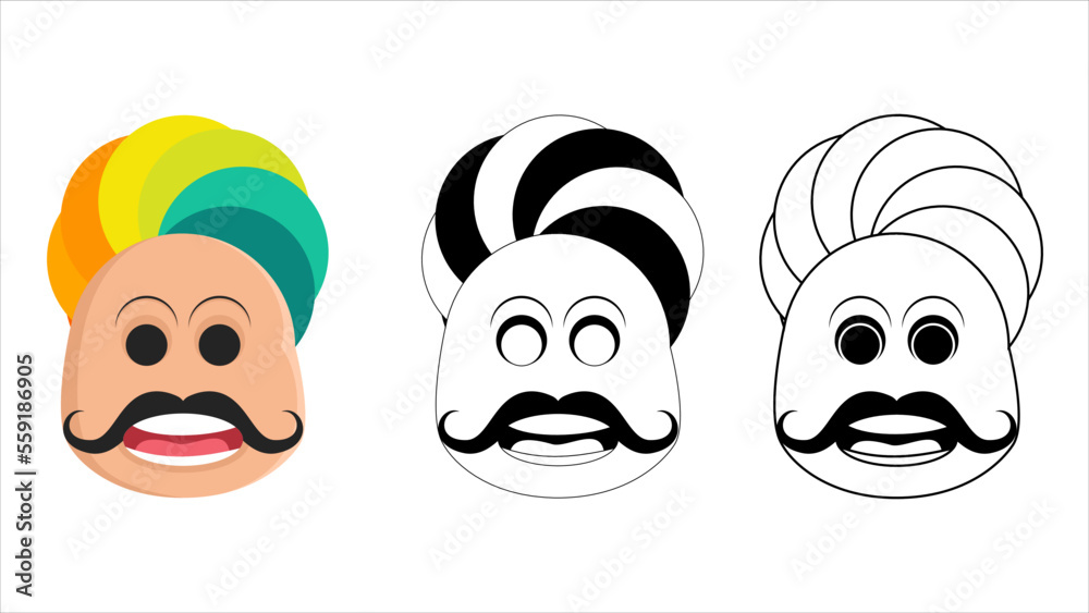 marwadi man face flat vector illustration, Indian man face flat vector ...