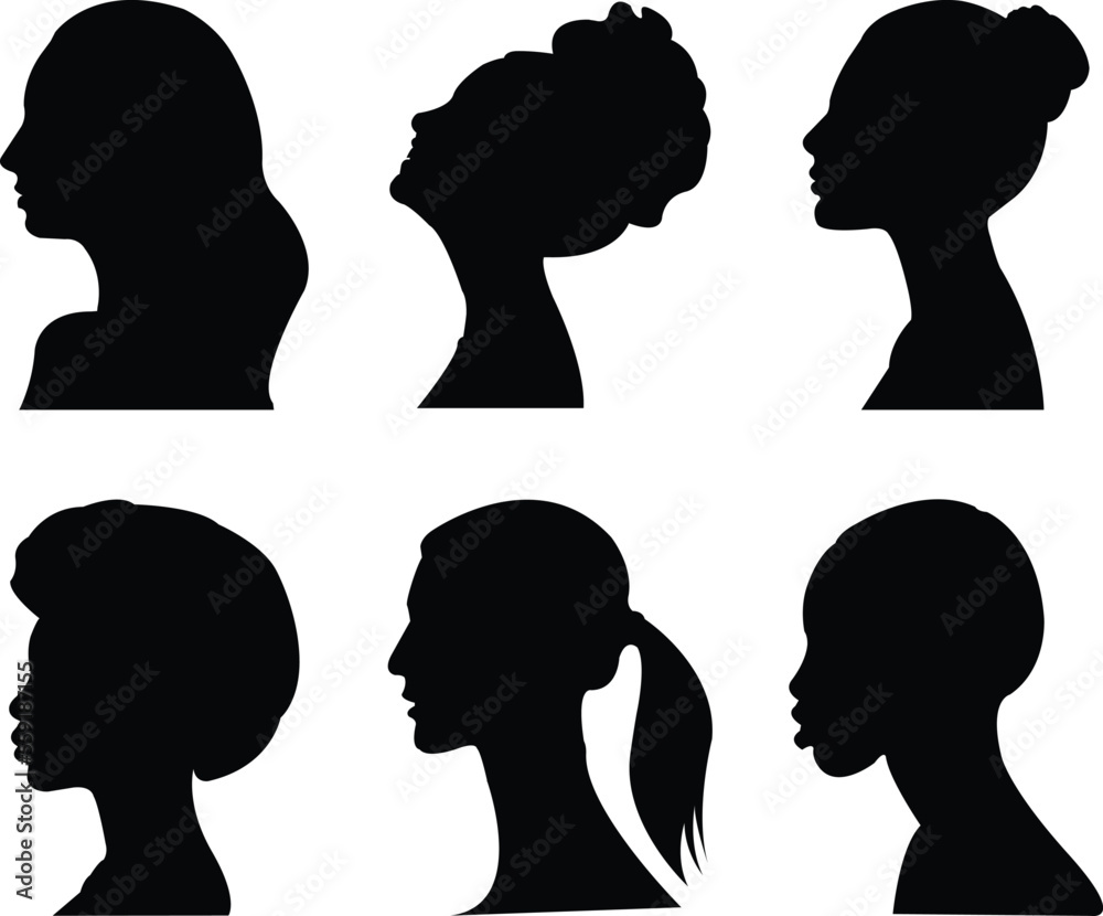 6 woman Head vector profile of a beautiful woman with different types ...