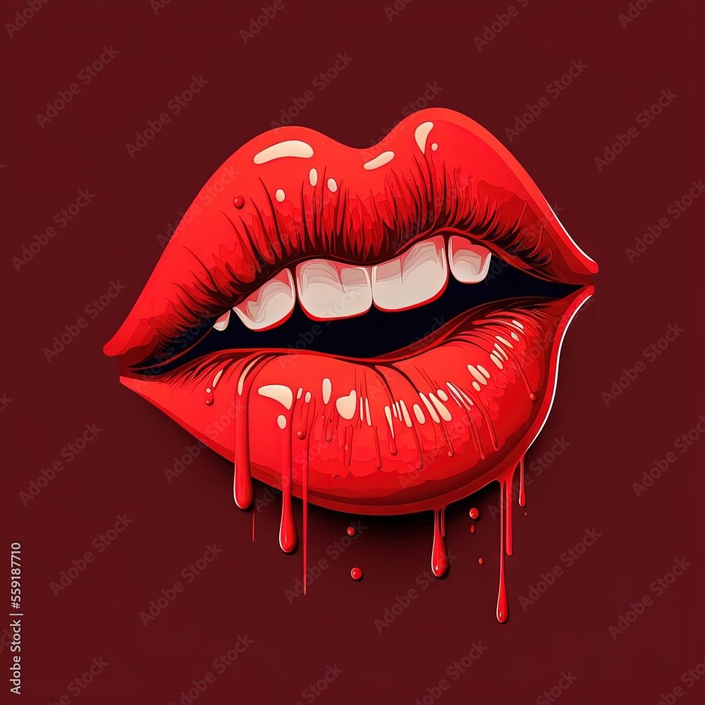 ภาพประกอบสต็อก a red lips with dripping blood on it and a red ...