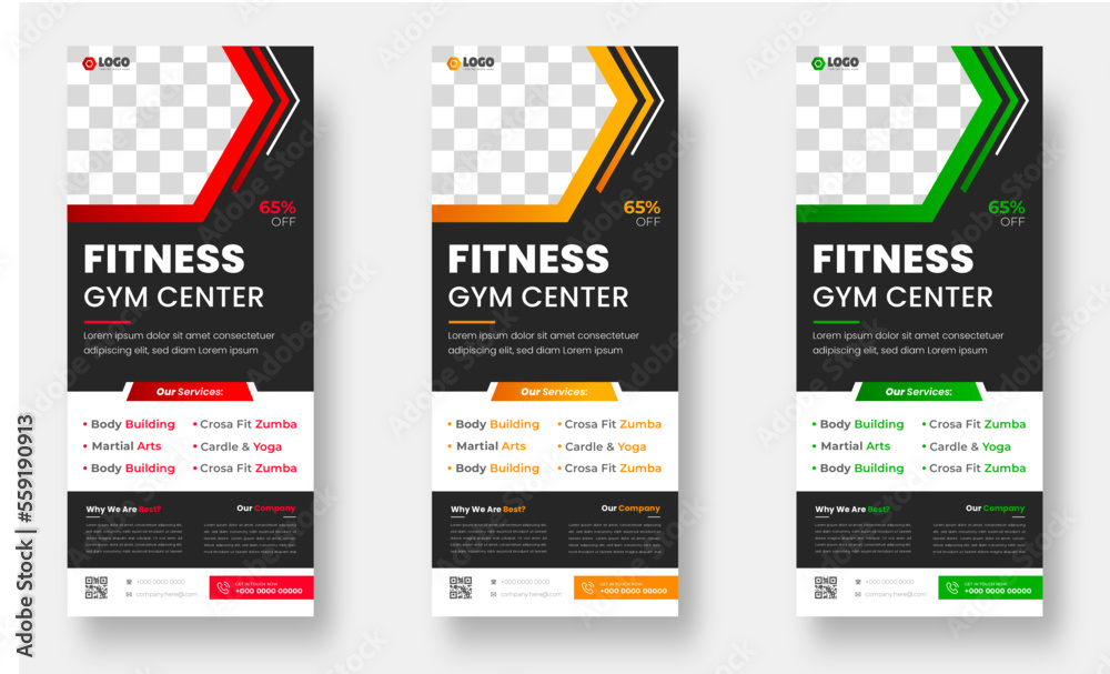 fitness gym roll up banner or stand banner design template with green ...
