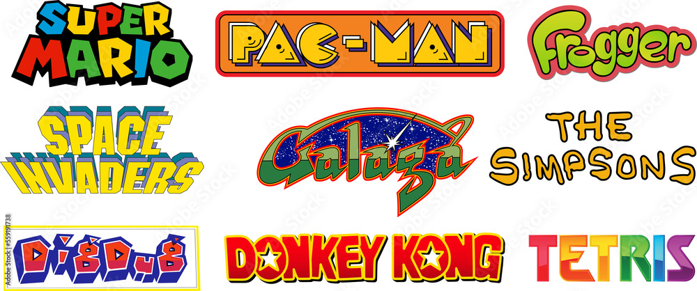 Top Arcade Games Logos. Super Mario, The Simpsons, Donkey Kong, Pac Man ...